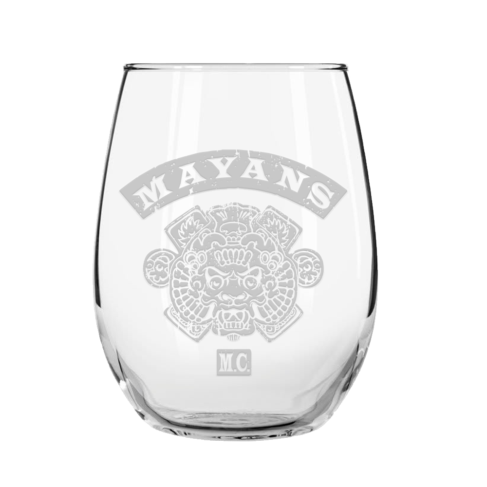 Mayans M.C. Emblem Laser Engraved Stemless Wine Glass | Shop Hulu